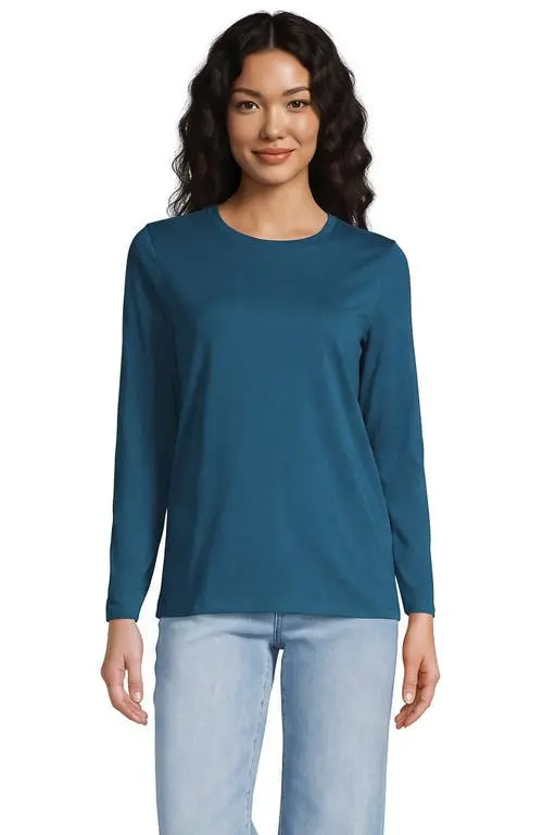 LANDS' END Relaxed Supima Cotton Long Sleeve Crew Neck T-shirt - Baltic Teal