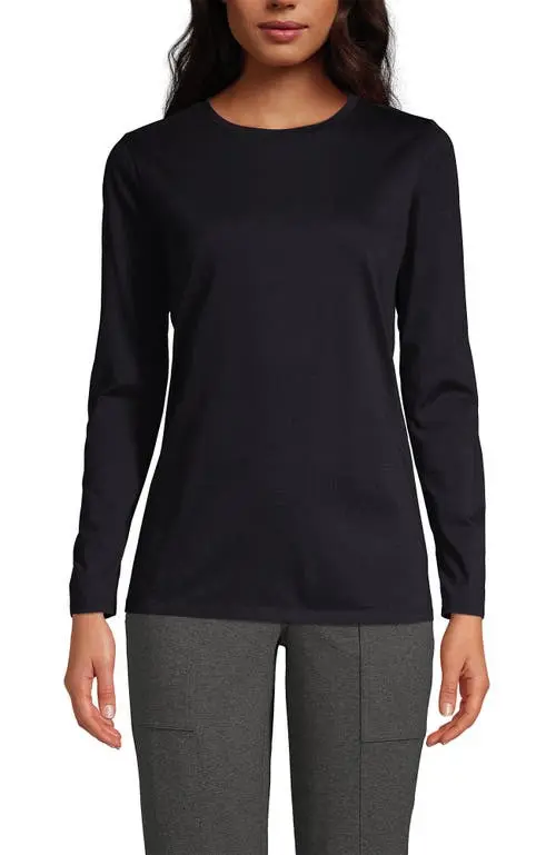 LANDS' END Relaxed Supima Cotton Long Sleeve Crew Neck T-shirt - Black