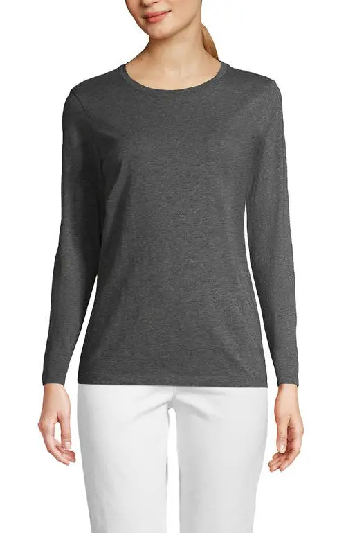 LANDS' END Relaxed Supima Cotton Long Sleeve Crew Neck T-shirt - Charcoal Heather