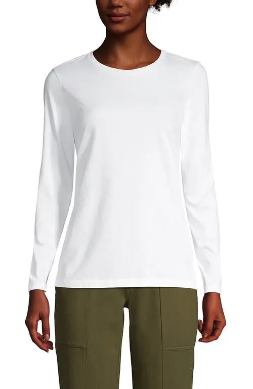 LANDS' END Relaxed Supima Cotton Long Sleeve Crew Neck T-shirt - White
