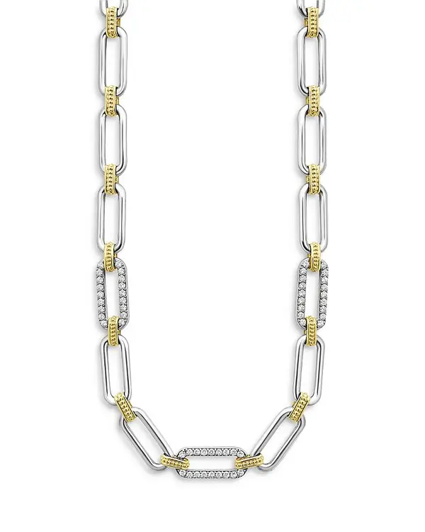 Lagos 18k Yellow Gold And Sterling Silver Diamond Link Collar Necklace - Silver/gold