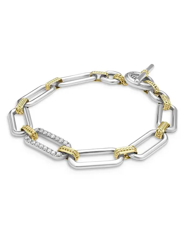 Lagos 18k Yellow Gold And Sterling Diamond Link Bracelet - Silver