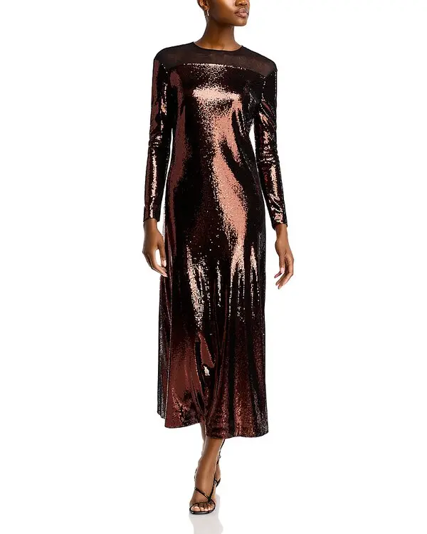 Misook Sequined Long Sleeve Dress - Mahogany