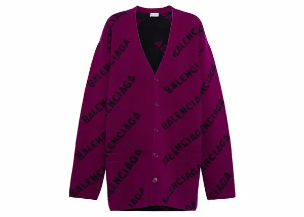 Balenciaga Logo Intarsia Wool Cardigan - Purple