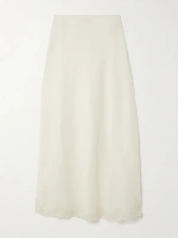 Rixo Crystal Lace-trimmed Linen-blend Midi Skirt - Neutrals