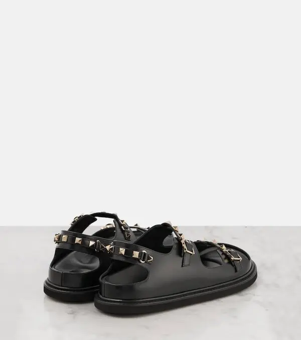 Valentino Garavani Rockstud Leather Flat Sandals - Black