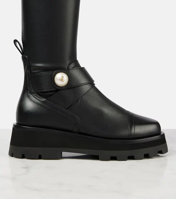 JIMMY CHOO Over-the-knee Leather Boots With Gold Tone Hardware