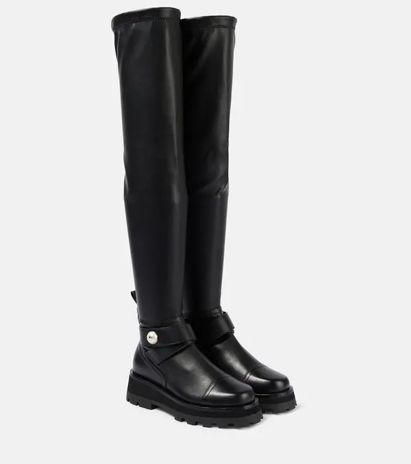 JIMMY CHOO Over-the-knee Leather Boots With Gold Tone Hardware - Black