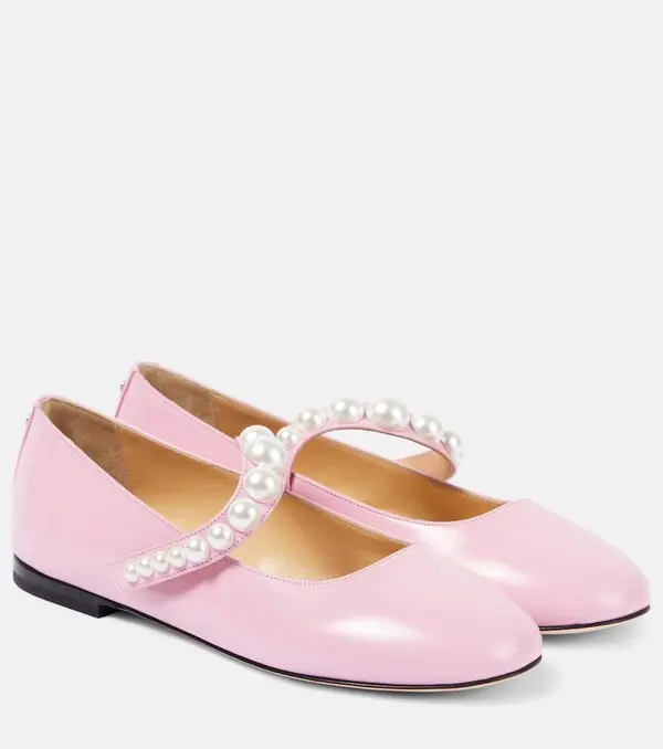 Mach & Mach Sirene Faux Pearl Leather Mary Jane Flats - Pink
