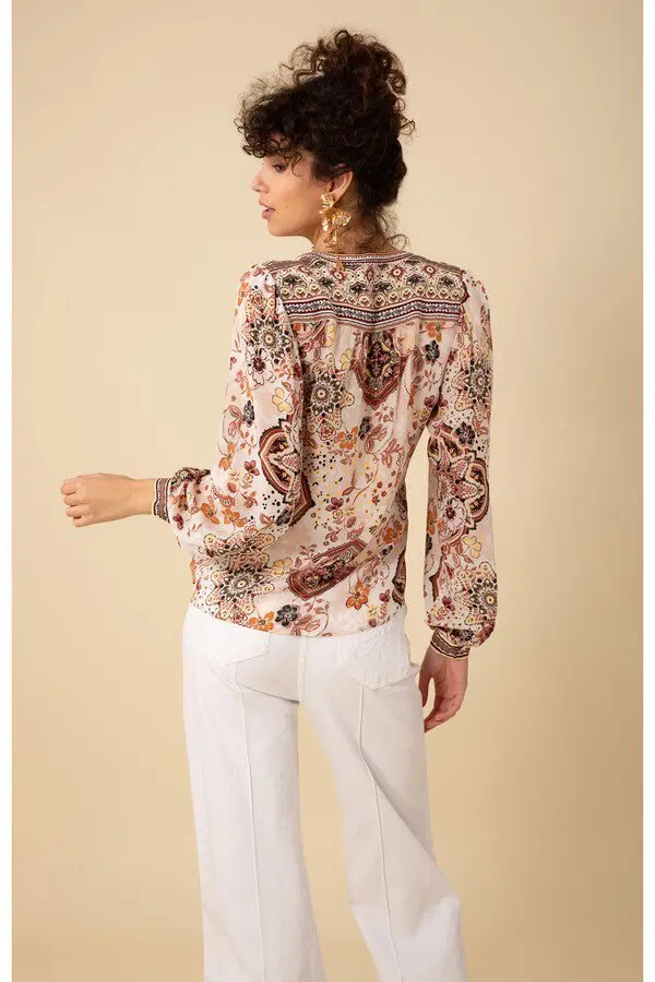 Hale Bob Skye Beaded Silk Top - Neutral
