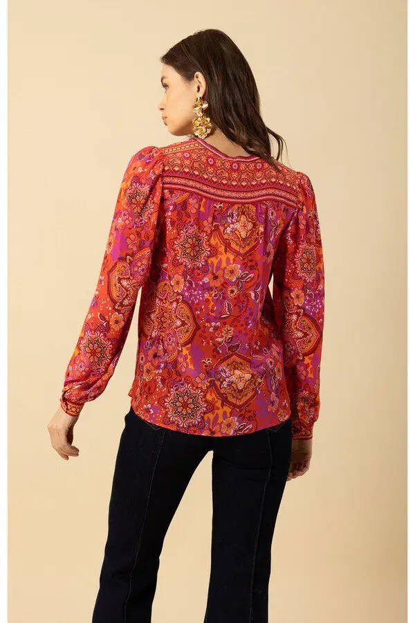 Hale Bob Skye Beaded Silk Top - Red