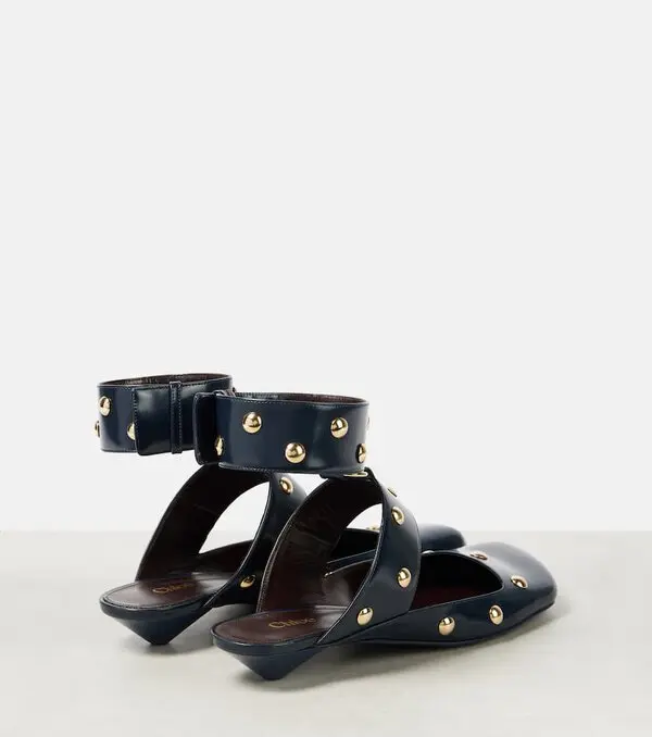 Chloé Jade Studded Leather Sandals - Blue