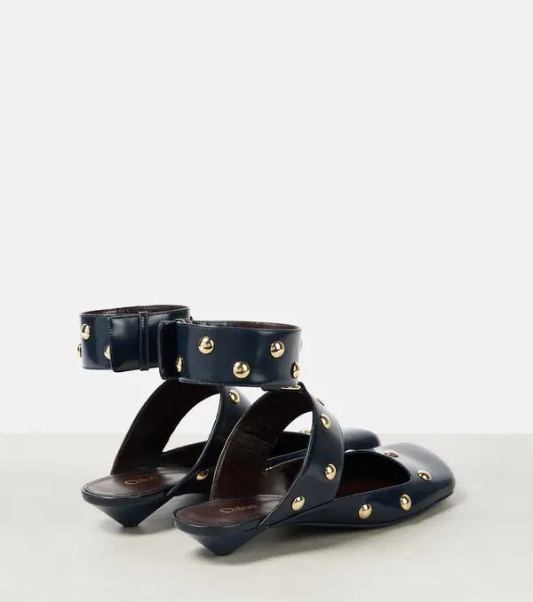 Chloé Studded Leather Ankle Strap Sandals - Blue