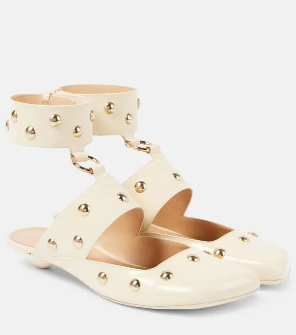 Chloé Studded Leather Ankle Strap Sandals - White