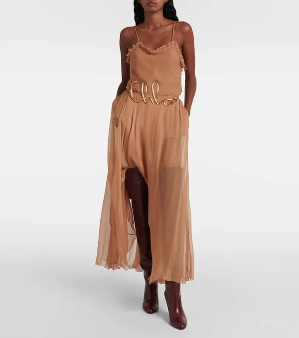 Chloé Silk Muslin Midi Skirt - Pink