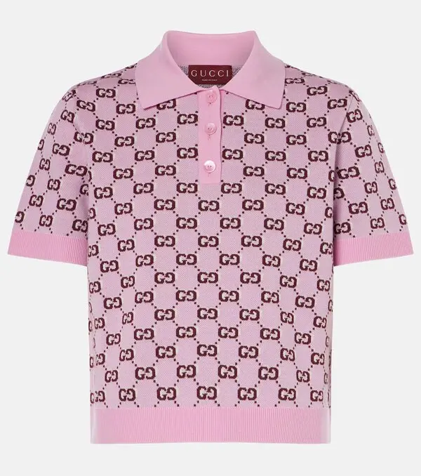 Gucci Gg Wool-Blend Jacquard Polo Shirt - Pink | Editorialist