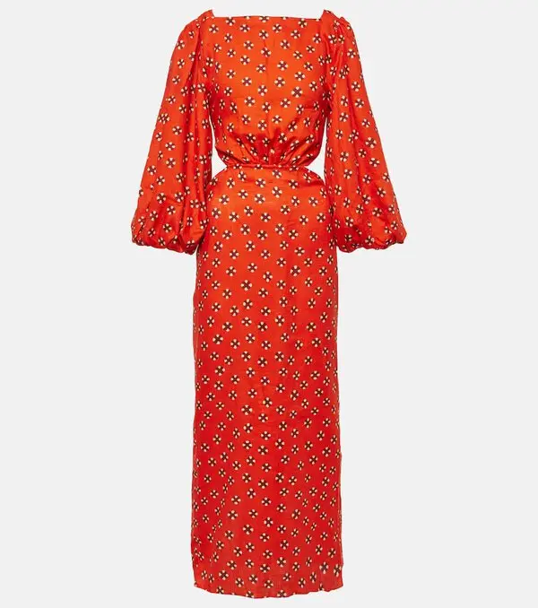 Johanna Ortiz Printed Linen Midi Dress