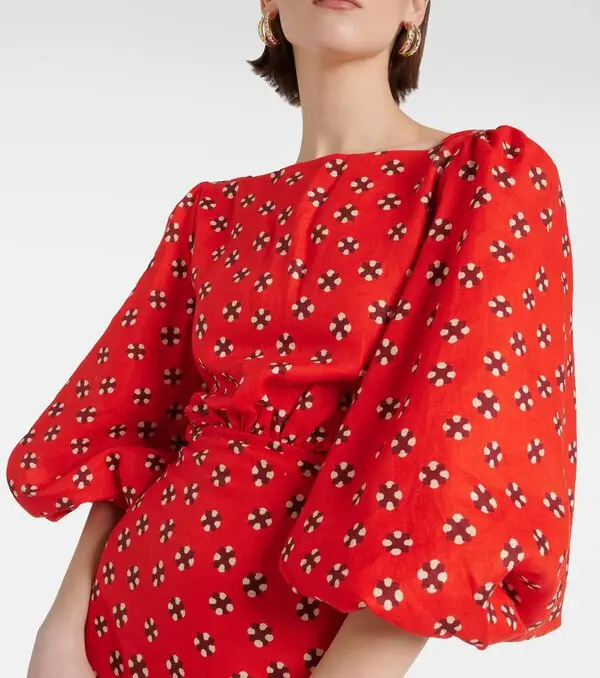 Johanna Ortiz Printed Linen Midi Dress