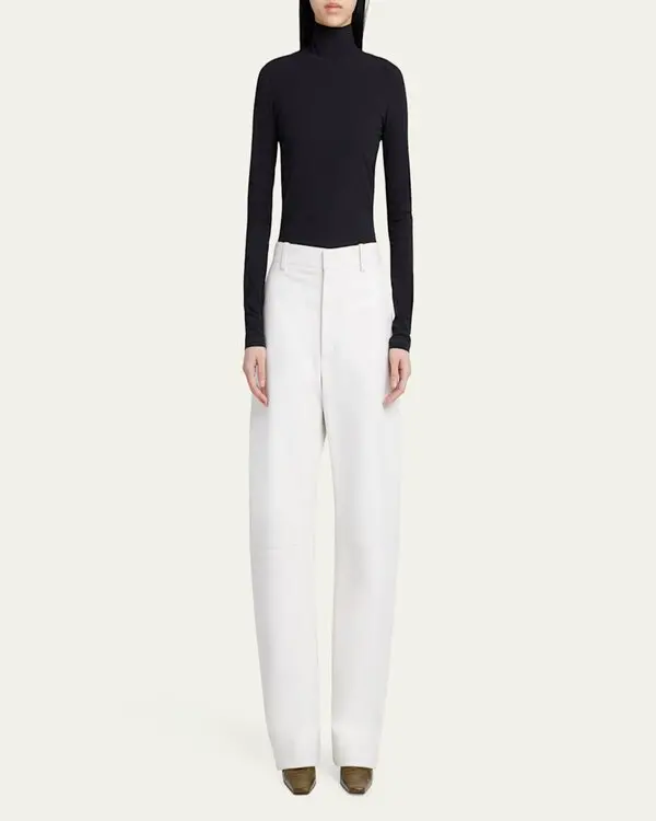 Bottega Veneta Napa Leather Rounded Leg Trousers