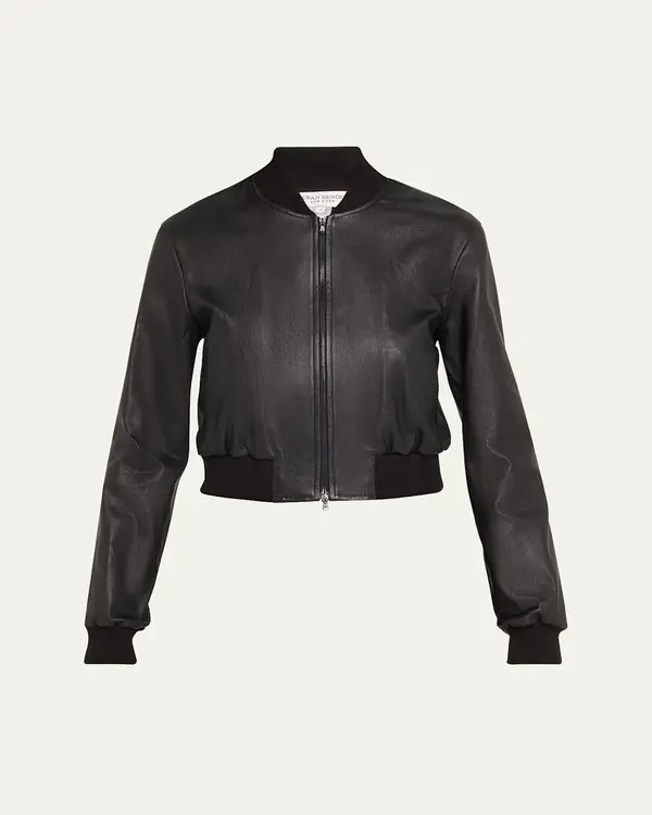 SUSAN BENDER Stretch Lambskin Leather Bomber Jacket