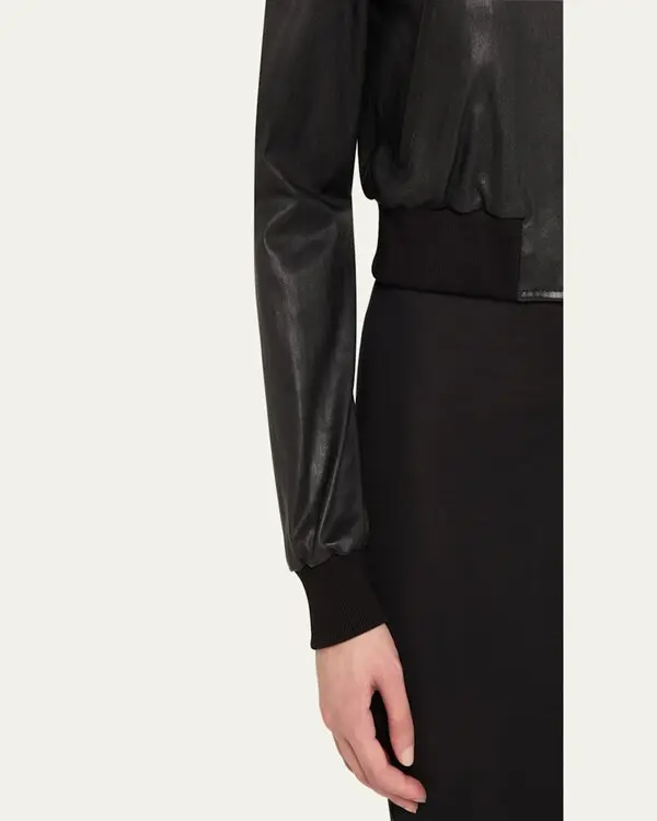 SUSAN BENDER Stretch Lambskin Leather Bomber Jacket