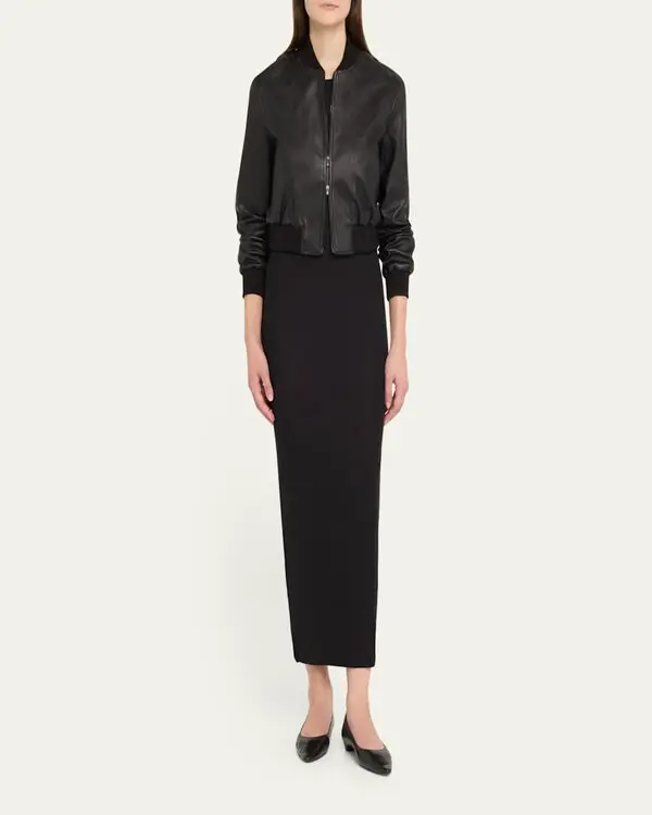 SUSAN BENDER Stretch Lambskin Leather Bomber Jacket
