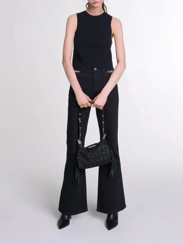 Maje Viscose Knit Crop Top - Black