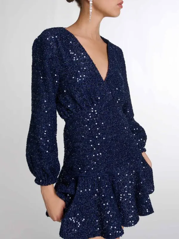 Maje Sequin Embellished Short Dress - Navy