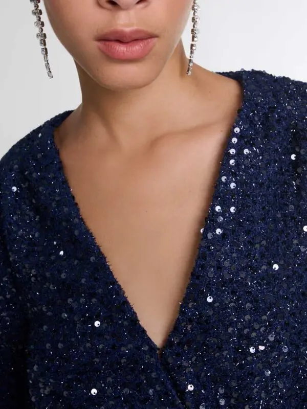 Maje Sequin Embellished Short Dress - Navy