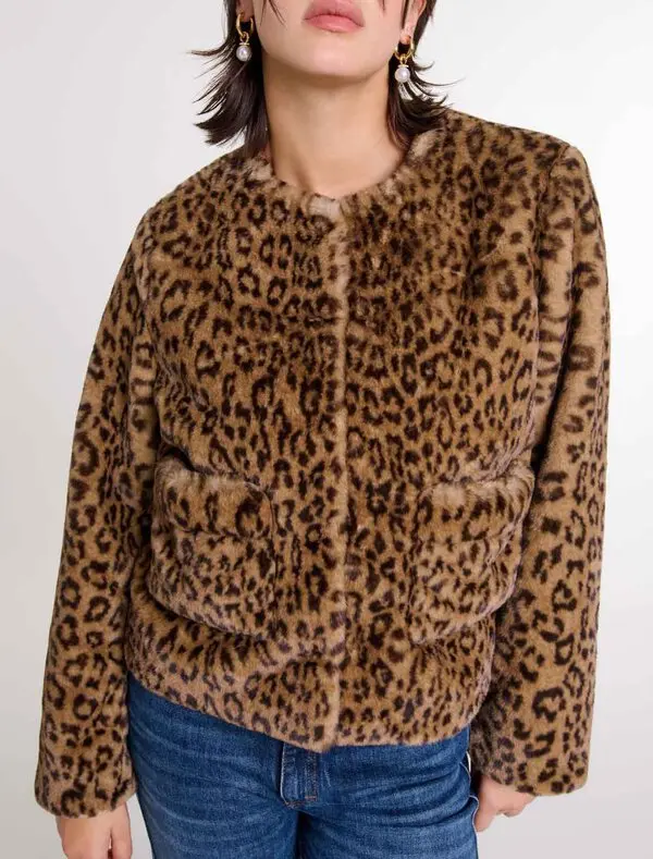 Maje Cropped Faux Fur Jacket