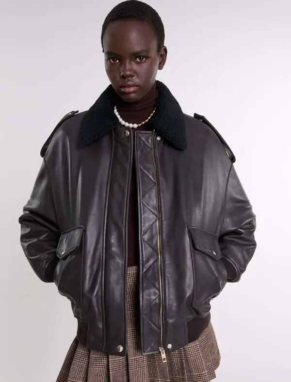 Maje Oversized Leather Jacket In Brown - 40% Off | Editorialist