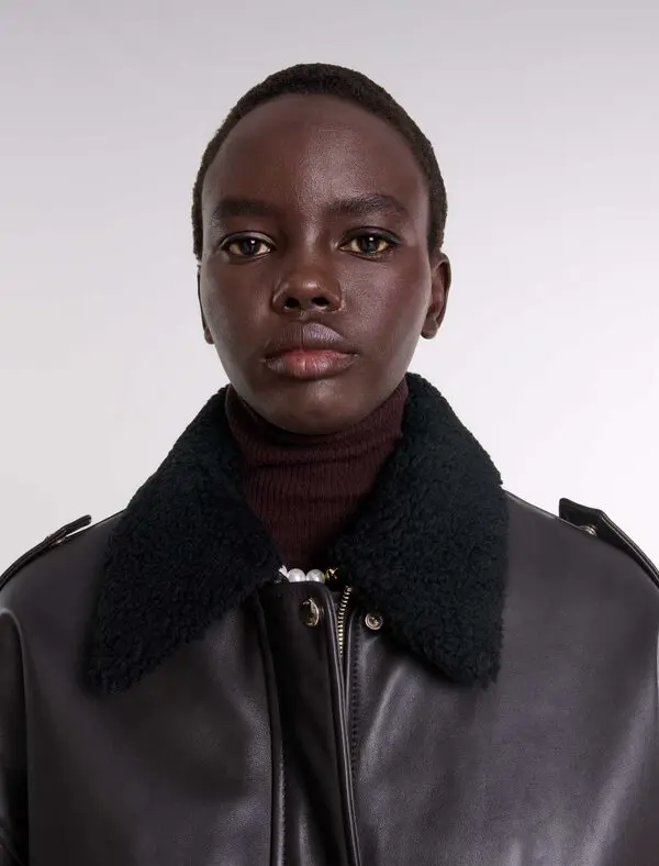 maje ライダースジャケット Maje Oversized Leather Jacket In Brown - 40% Off | Editorialist