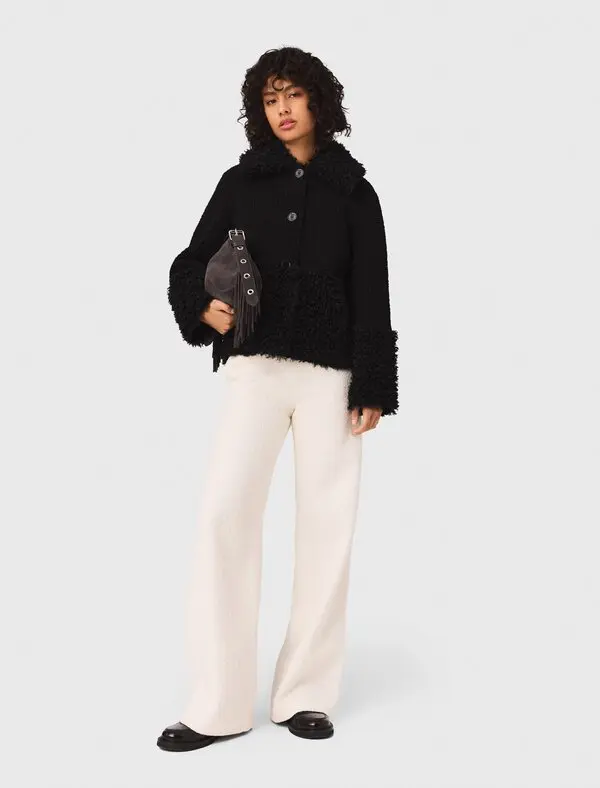 Maje Curly Cropped Jacket With Textured Cuffs