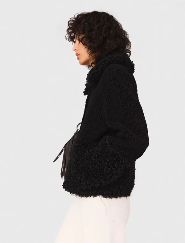 Maje Curly Cropped Jacket With Textured Cuffs