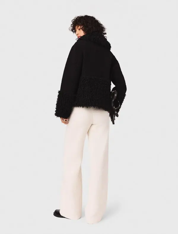 Maje Curly Cropped Jacket With Textured Cuffs