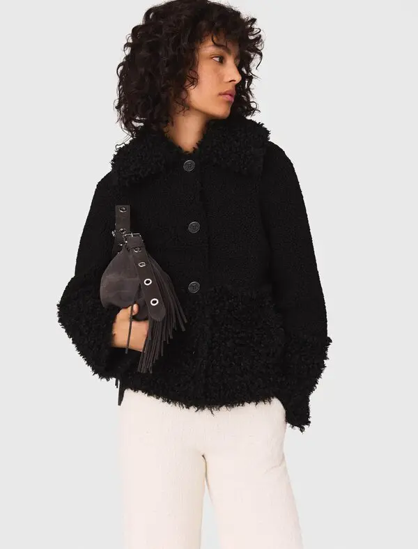 Maje Curly Cropped Jacket With Textured Cuffs