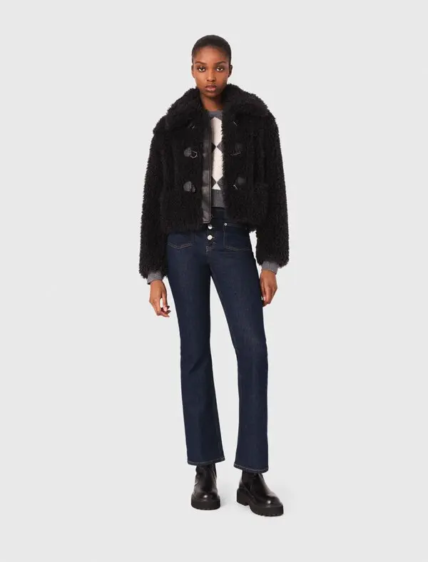 Maje Curly Cropped Coat - Anthracite Grey