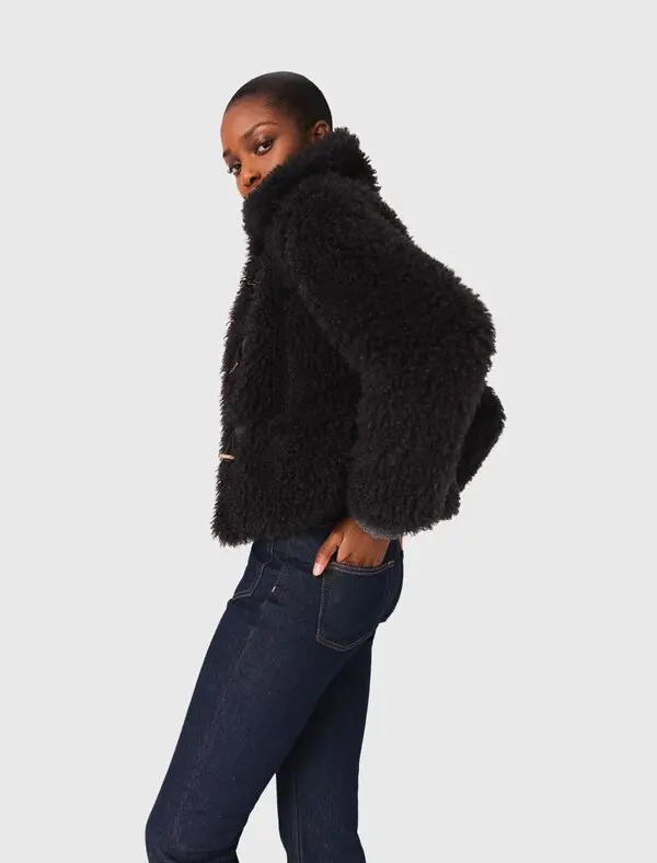 Maje Curly Cropped Coat - Anthracite Grey