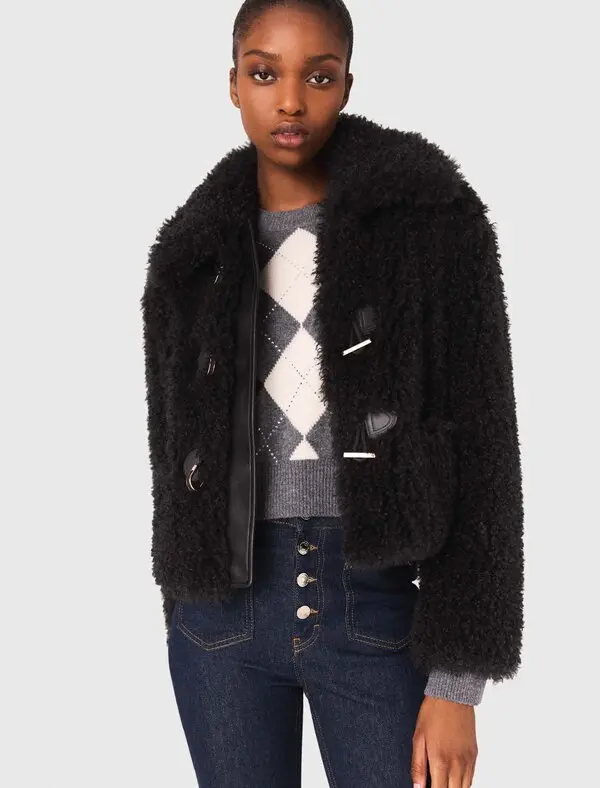 Maje Curly Cropped Coat - Anthracite Grey