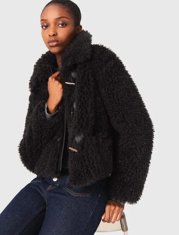 Maje Curly Cropped Coat - Anthracite Grey