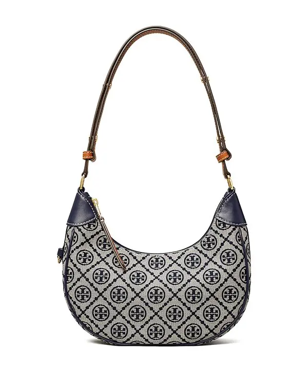 Tory Burch T Monogram Leather Crescent Bag - Tory Navy