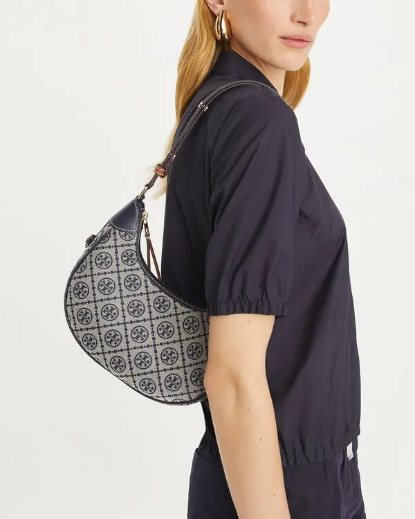 Tory Burch T Monogram Leather Crescent Bag - Tory Navy