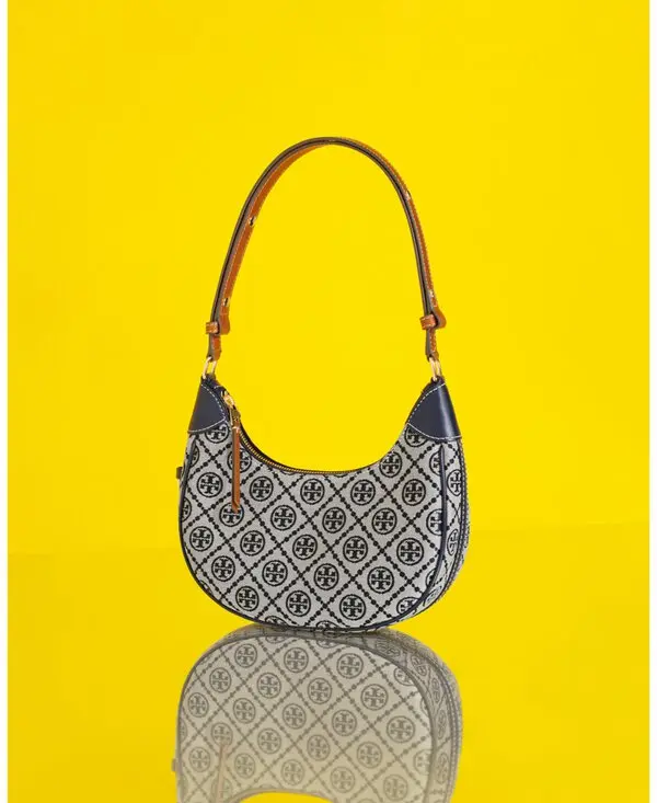 Tory Burch T Monogram Leather Crescent Bag - Tory Navy