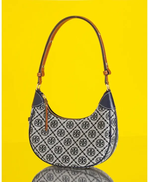 Tory Burch T Monogram Leather Crescent Bag - Tory Navy