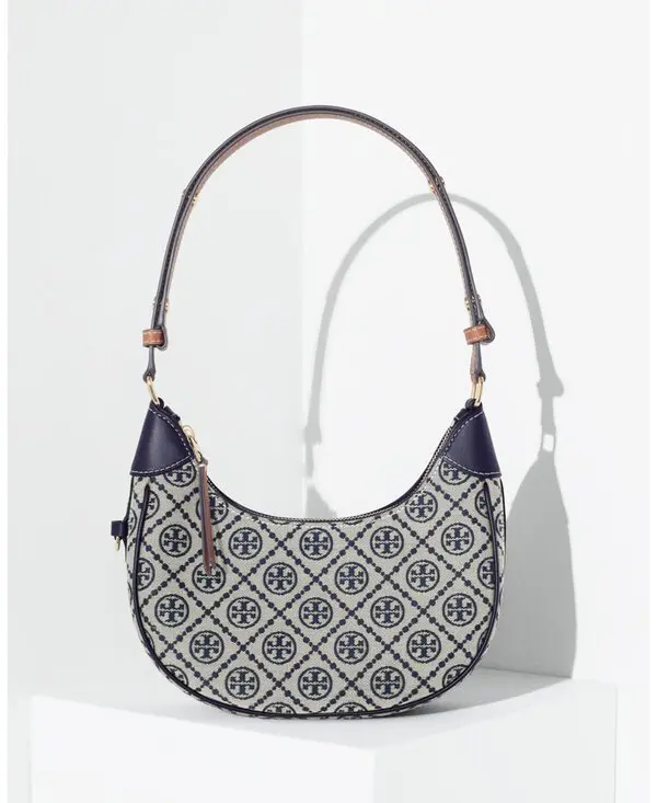 Tory Burch T Monogram Leather Crescent Bag - Tory Navy