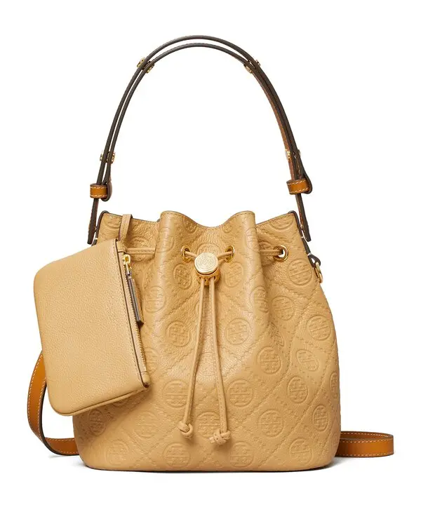 Tory Burch T Monogram Leather Bucket Bag