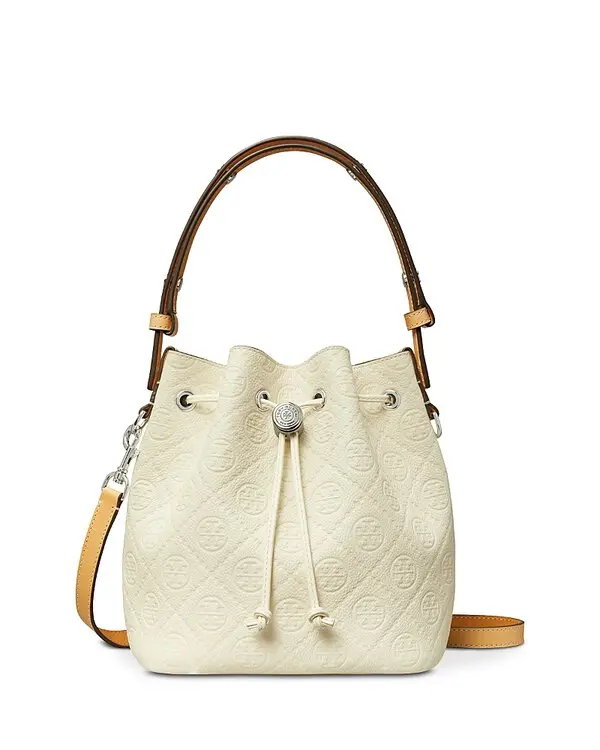 Tory Burch T Monogram Leather Bucket Bag - Warm White
