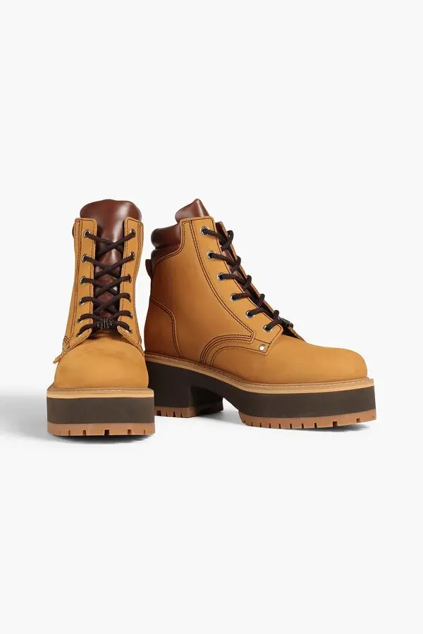 Maje Nubuck Combat Boots - Camel