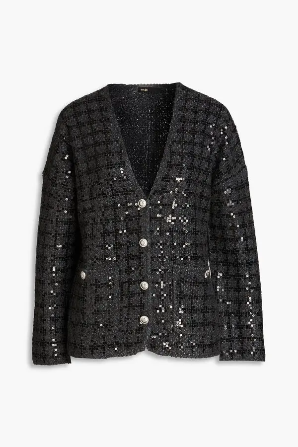 Maje Sequin-embellished Tweed Cardigan