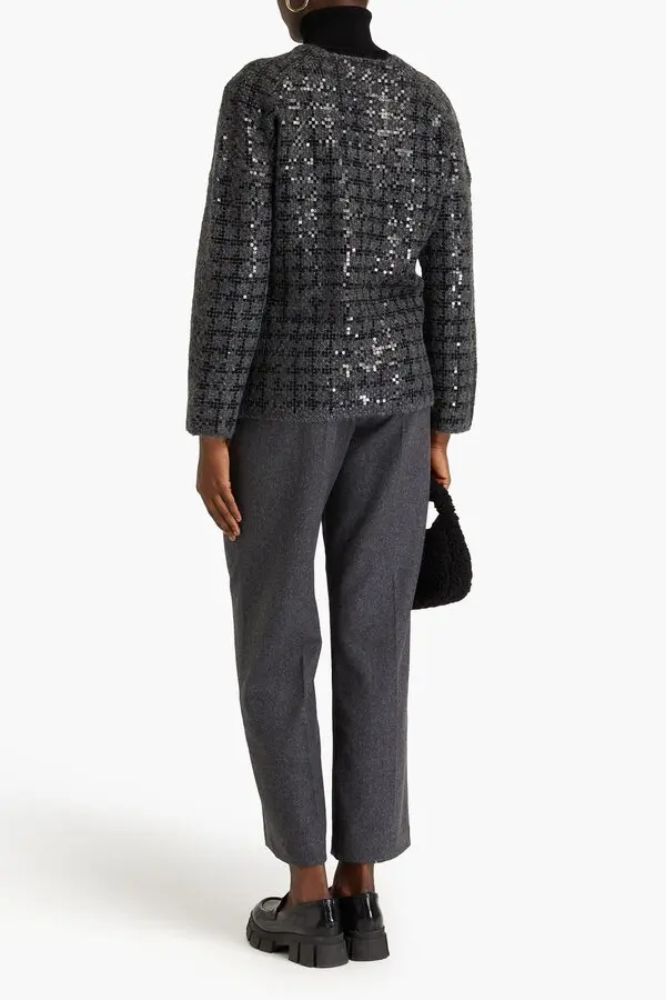 Maje Sequin-embellished Tweed Cardigan